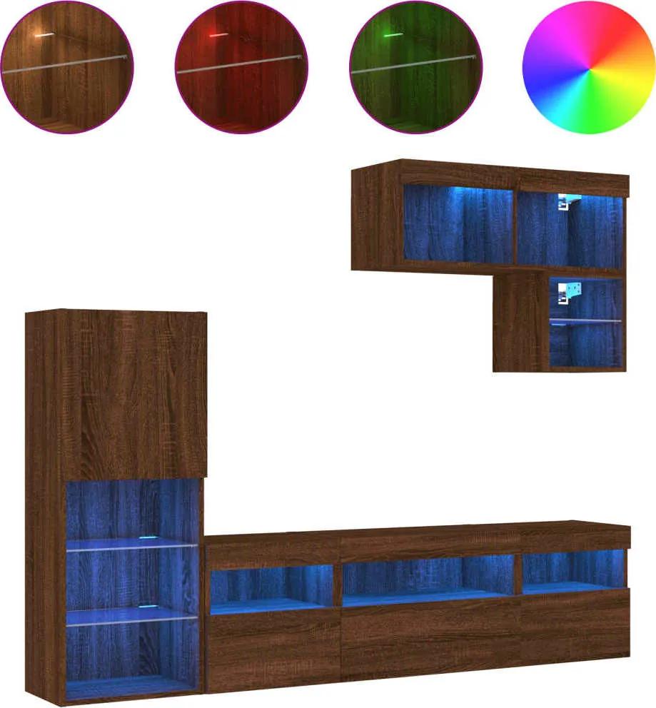 vidaXL 6dílná obývací stěna s LED kompozitní dřevo [3216733] Barva: Bílá