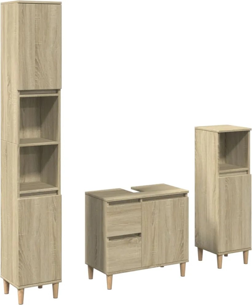 3dílný set koupelnového nábytku dub sonoma kompozitní dřevo 3307669