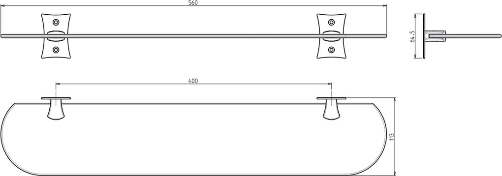 Sapho, REBECCA police 560x113mm, černá/sklo satin, CC015