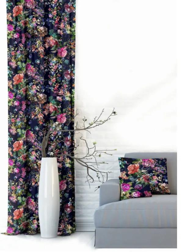 Dekortex Hotový závěs na řasící pásce,2rozměry,barevné květiny,černý Rozměr: 140x250cm