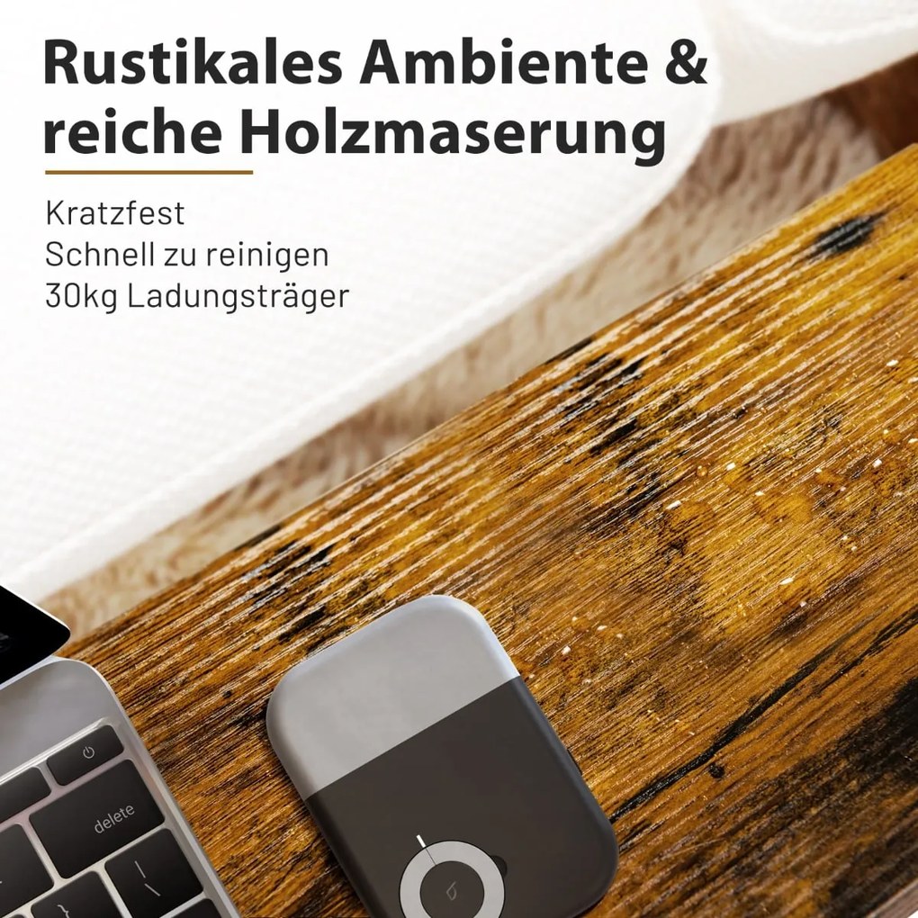Costway Industrial odkládací stolek 2patrový úzký hnědá + – 48 × 18 × 54,5 cm