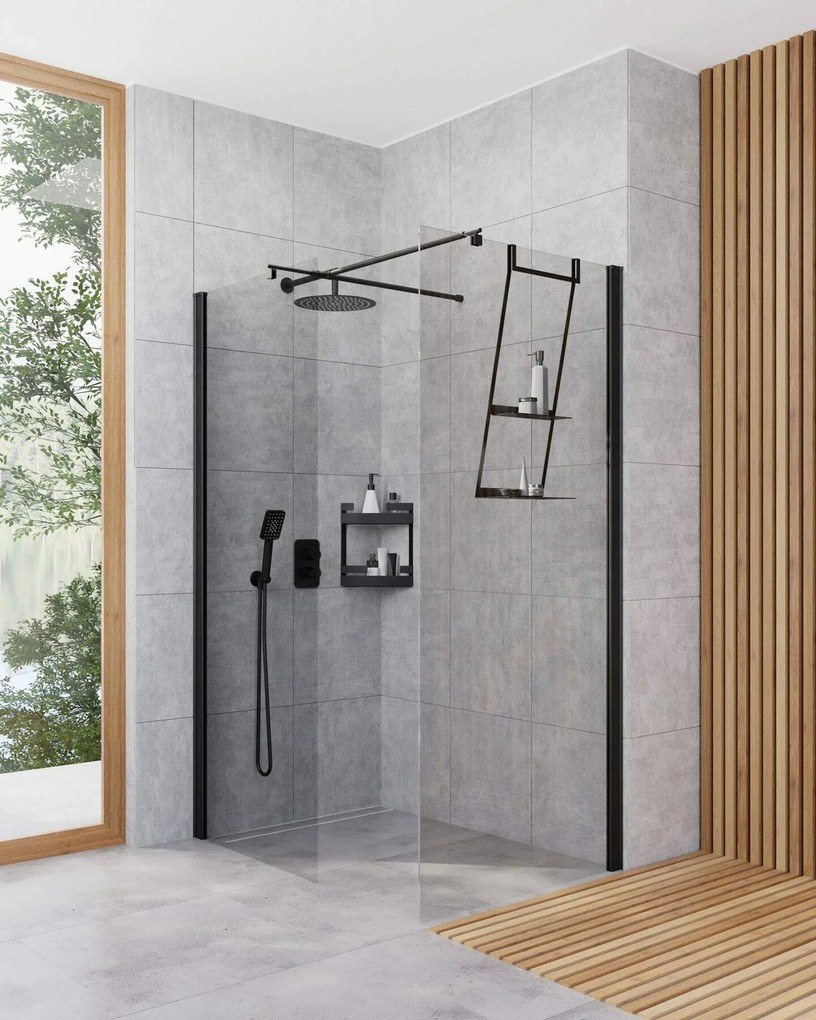 Deante Kerria Plus, Walk-in sprchová zástěna 100cm, výška 200cm, 6mm čiré sklo s ActiveCover, černý profil, KTS_N30P