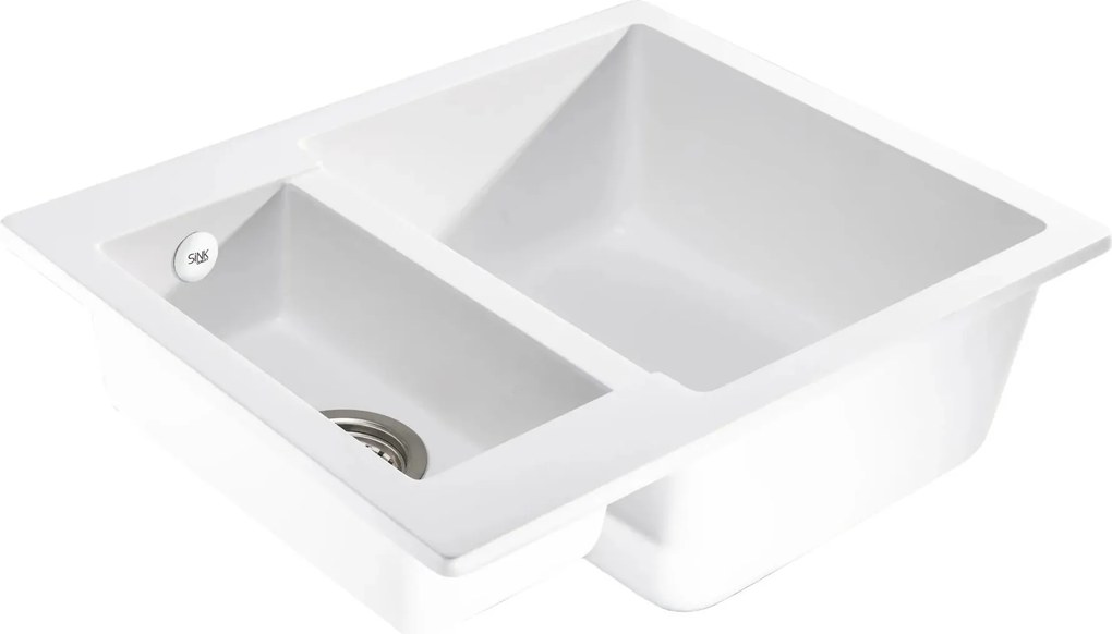 Sink Quality Ferrum, kuchyňský granitový dřez 605x495x210 mm + sifon, bílá, SKQ-FER.W.5KBO.X