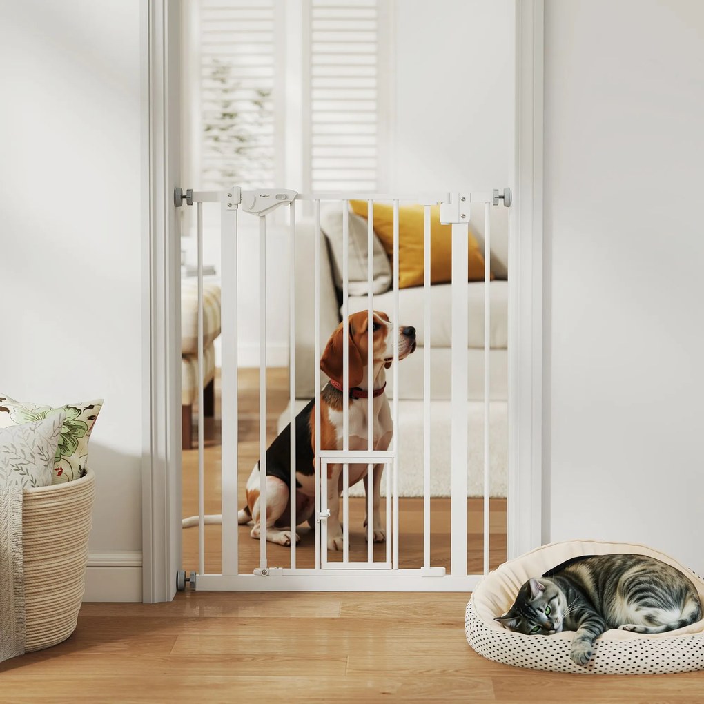 Ochranný kryt na dveře PawHut pro psy a děti, bez vrtání, s automatickým zavíráním, 74-80 cm, ochrana schodů