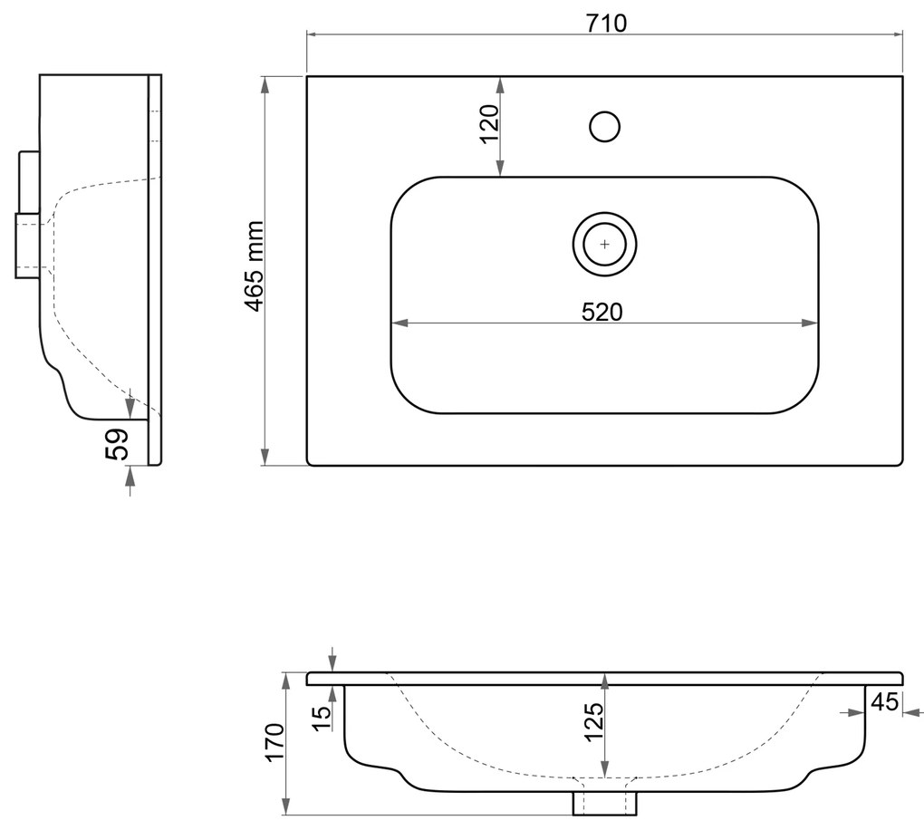 Sapho, PIEDRA nábytkové umyvadlo 71x46 cm, 43071