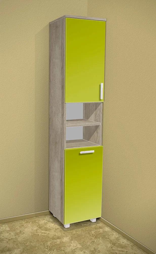 Vysoká koupelnová skříňka s košem K17 barva skříňky: dub stříbrný, barva dvířek: lemon lesk