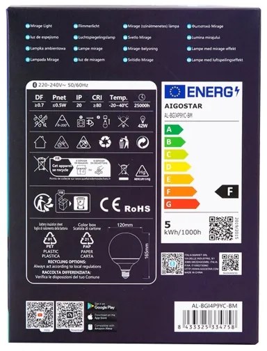 LED RGBW Stmívatelná žárovka MESH G120 E27/4,9W/230V 2700-6500K + DO - Aigostar