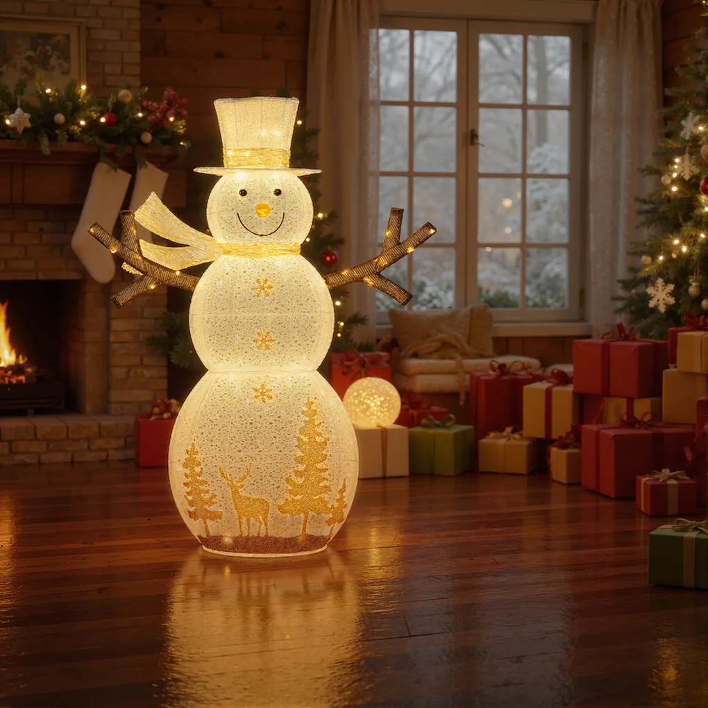 Costway 141 cm vysoký LED sněhulák vánoční dekorace s 100 teplými bílými LED