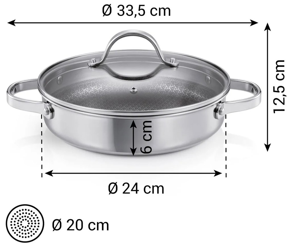 TESCOMA Pánev hluboká SteelCRAFT s poklicí ø 24 cm, 2 úchyty