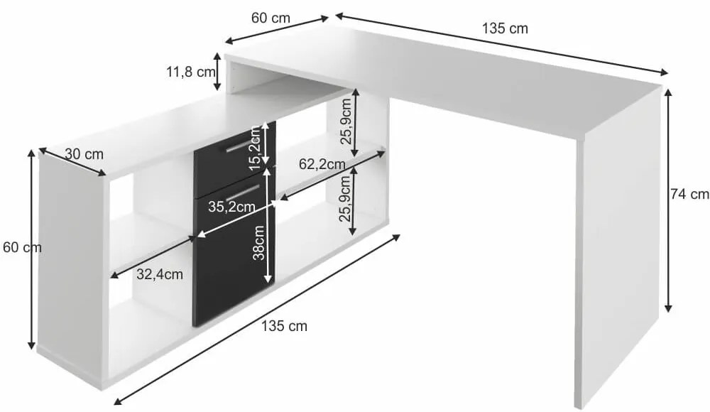 Kondela PC stůl, bílá / černá, NOE NEW