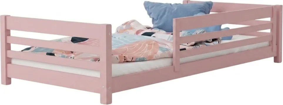 Benlemi Nízké dětské jednolůžko ze dřeva TULY se dvěma čely Zvolte barvu: Šalvějová zelená, Zvolte rozměr: 80x190 cm, Zvolte zábranu: S otevřeným vstupem