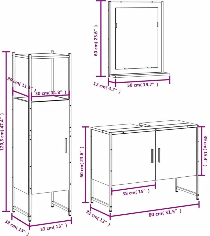vidaXL 3dílný set koupelnových skříněk kompozitní dřevo [3214353] Barva: šedá sonoma