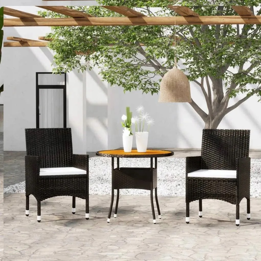 3Dílný Zahradní Bistro Set Polyratan A Masivní Dřevo Černý 2 Ø 80 cm tabl