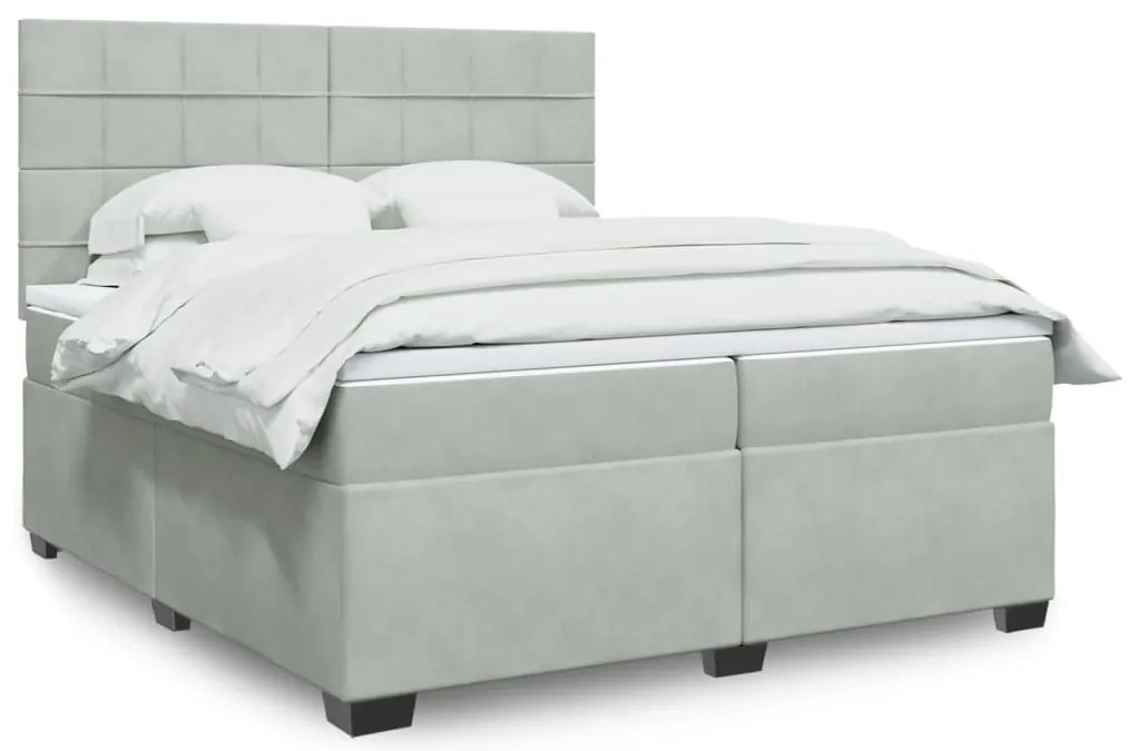 Box spring postel s matrací světle šedá 200x200 cm samet 3293302