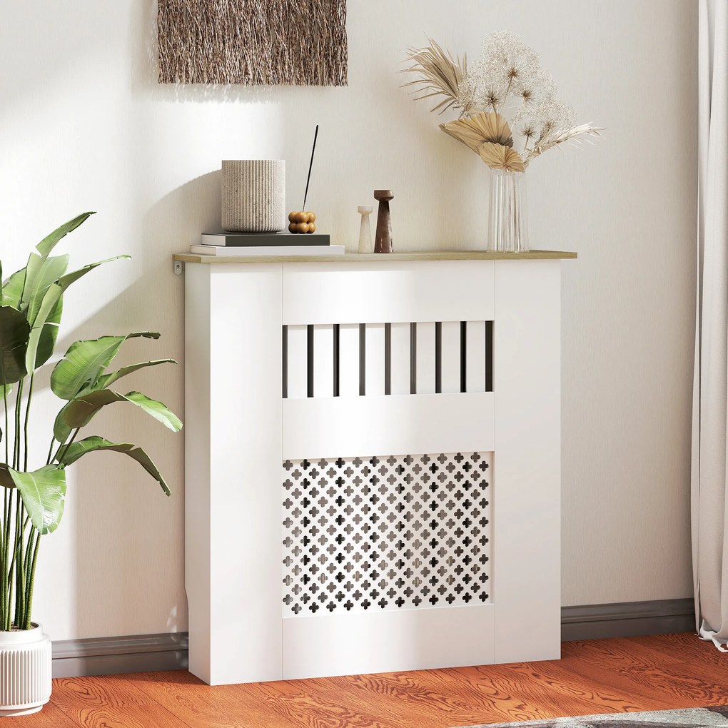 HOMCOM kryt radiátoru 78 x 19 x 81 cm, kryt radiátoru, moderní lamelový a voštinový design, bílá