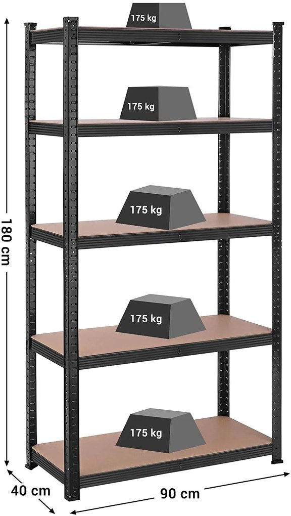 SONGMICS Regál s vysokou nosností 180 x 90 x 40 cm černý