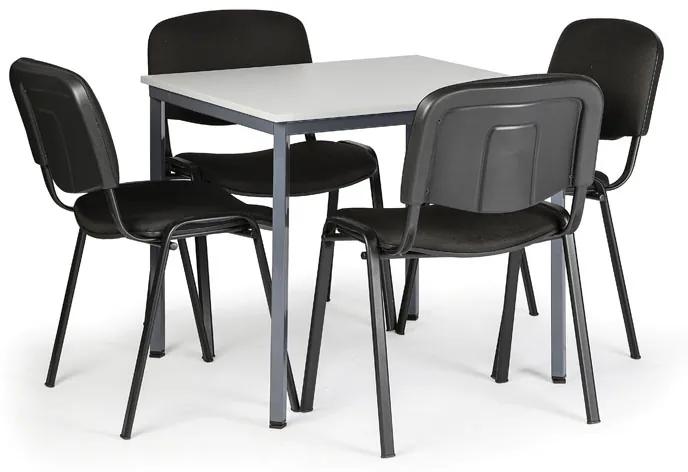 B2B Partner Stůl jídelní, šedý 800x800 + 4 židle Viva černé
