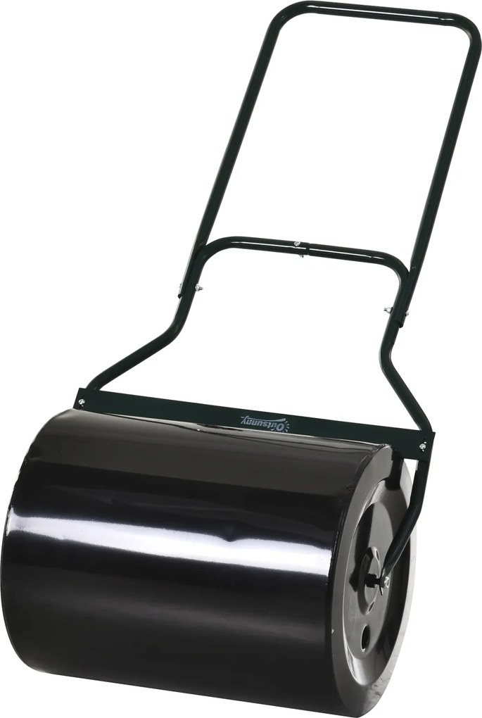Zahradní válec Outsunny s U-rukojetí průměr 40 cm 60 l náplň z vodního písku kovový černý 57 x 40 x 123 cm pro dokonalé trávníky