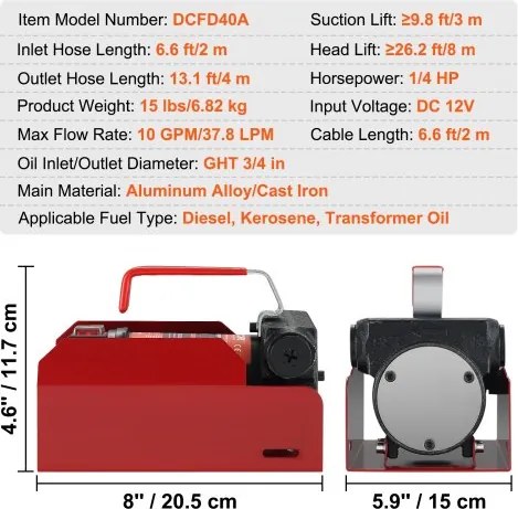 Palivové čerpadlo, 12 V DC 37,9 l/min zdvih 8 m