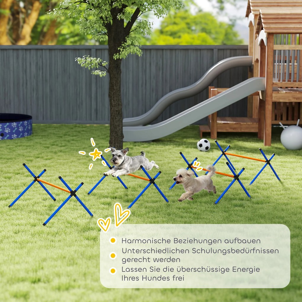 PawHut Agility set pro psy, 4dílné agility vybavení s překážkami, taška na přenášení Výškově nastavitelný tréninkový set pro malé psy