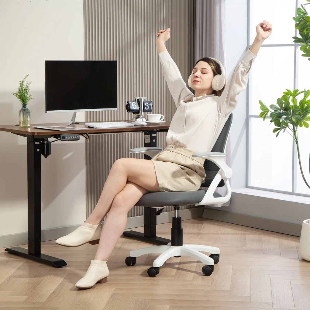 HOMCOM ergonomická síťovaná kancelářská židle se sklápěcími područkami, bederní oporou, výškově nastavitelná otočná židle s náklonem, šedá