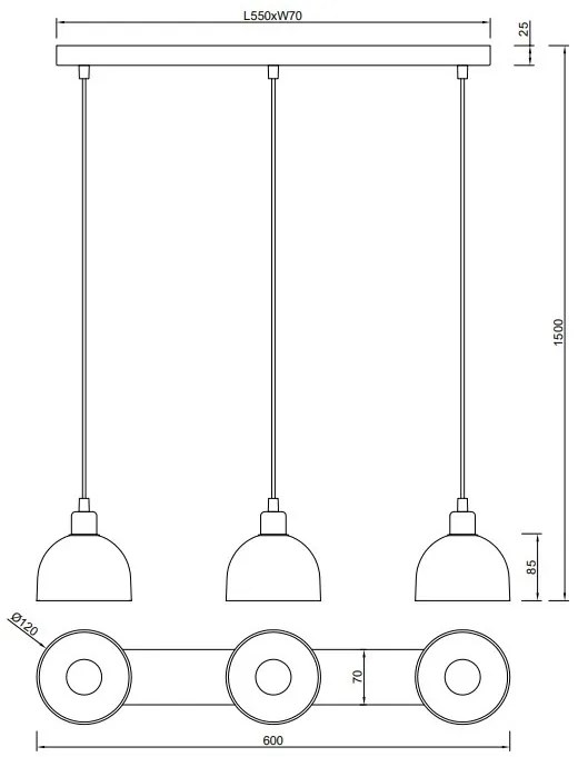 Závěsné stropní osvětlení Molly, černá/chromované sklo