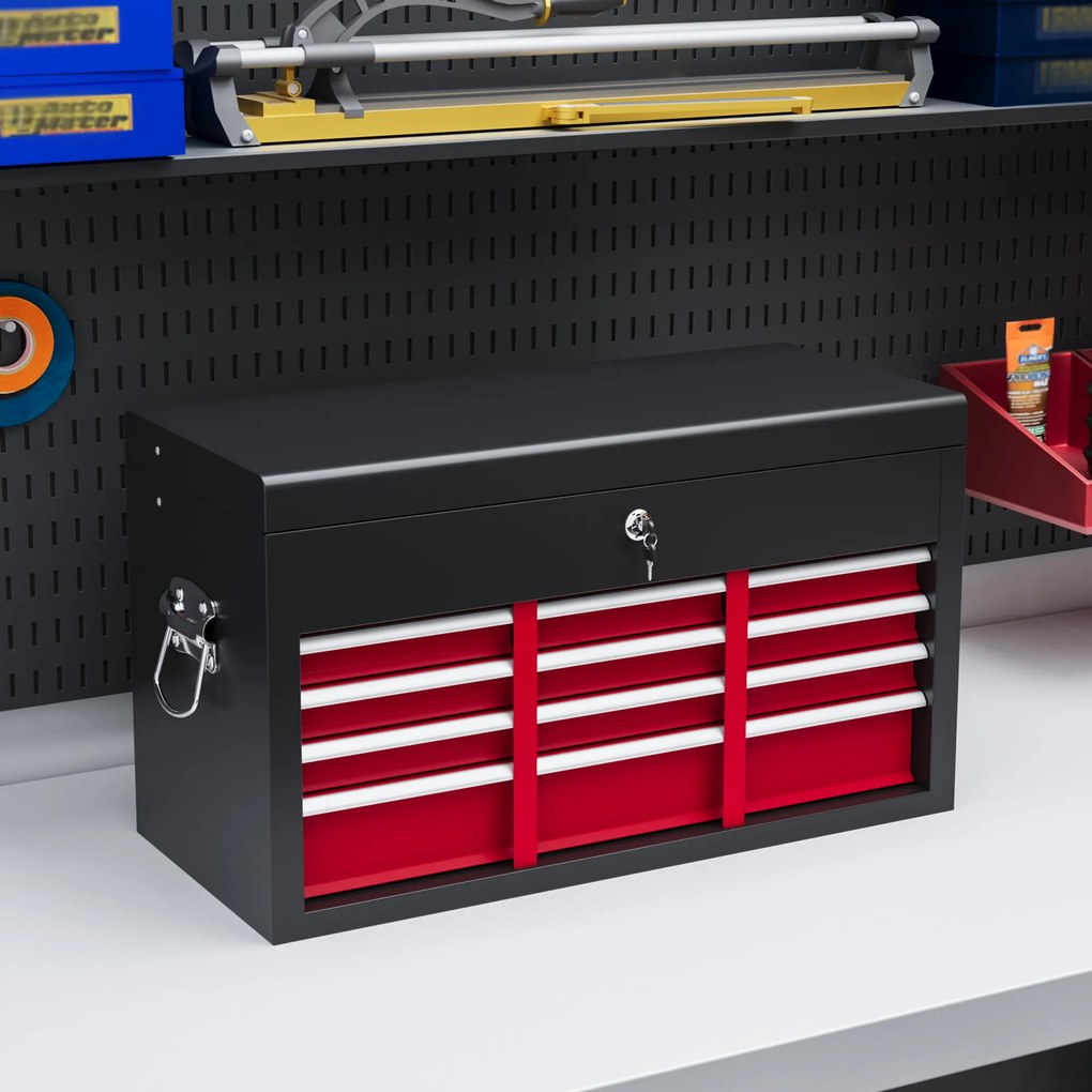HOMCOM kufr na nářadí 6 zásuvek zámek box na nářadí rukojeť box na nářadí ocelový červený+černý 60x26x34cm