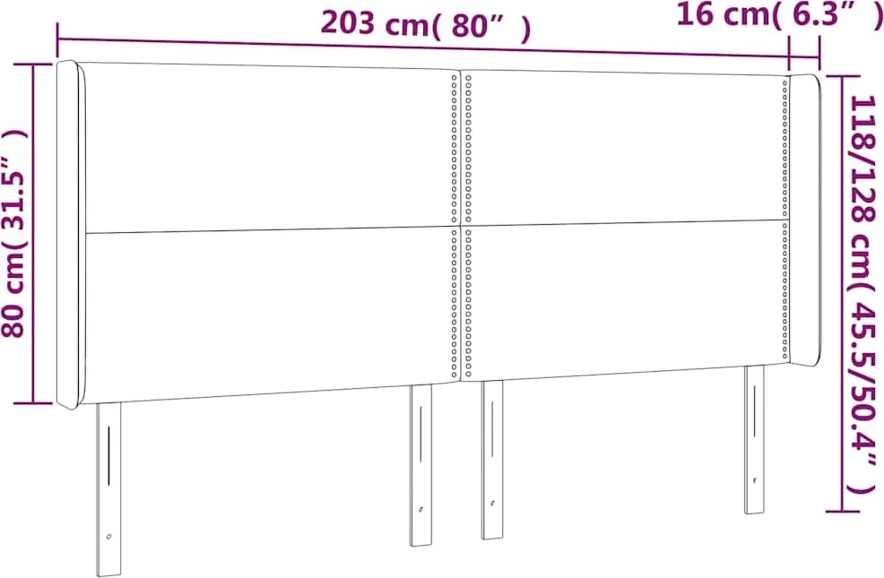 Čelo postele s LED tmavě zelené 203 x 16 x 118/128 cm samet 3123977
