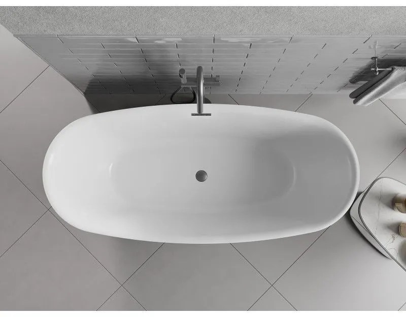 Mexen Luvo Slim, volně stojící vana 170 × 75 cm, bílá lesklá, měděný přepad, 52801707500-65