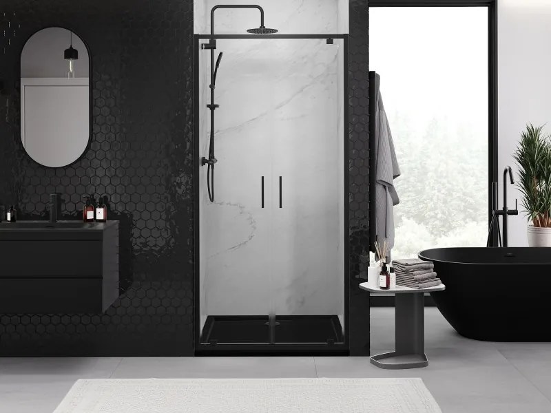 Mexen Exo, dvojité výklopné sprchové dveře, 110 cm, transparentní sklo, černá, 8182-110-000-70-00