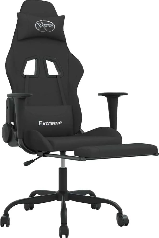 vidaXL Herní židle s podnožkou textil [3143725] Barva: Černobílý