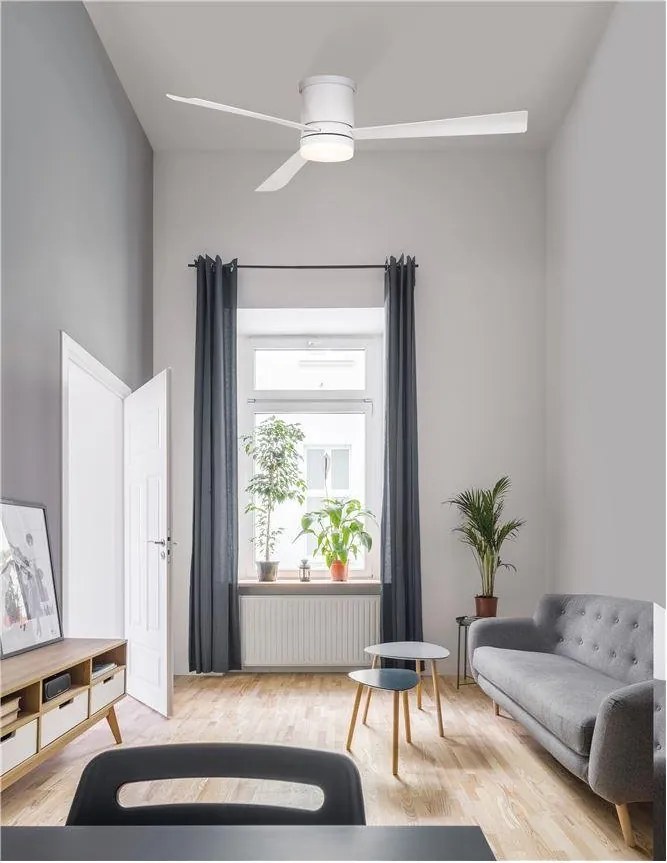 NV 9953015 Stropní ventilátor se světlem SILKY matná bílá ocel a sklo bílé dřevené listy 5 rychlostí 35W LED 18W 3000K - NOVA LUCE