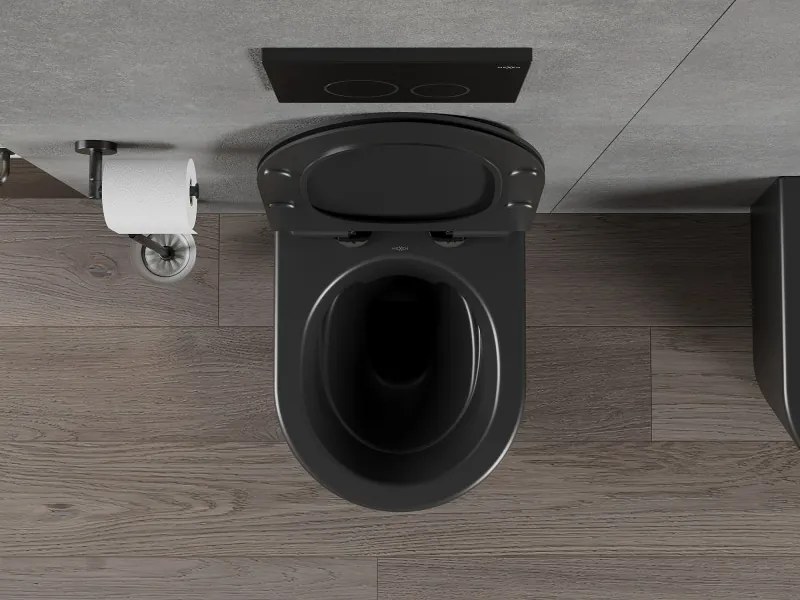 Mexen Rico závěsné wc Rimless s toaletním sedátkem Slim z duroplastu, černá matná - 30720185