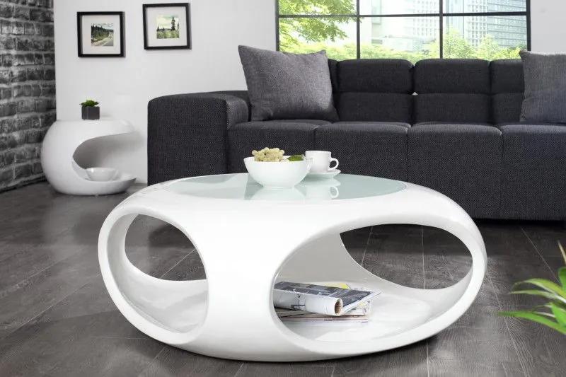 Deflee konferenční stolek SPIN WHITE KS35571 sklolaminát, bezpečnostní sklo (tvrzené sklo  75 cm x 35 cm x 75 cm