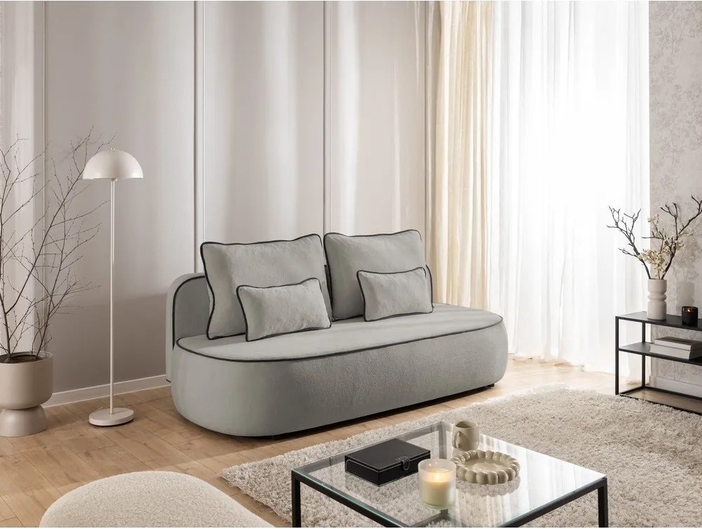 Černá/šedá sametová rozkládací/s úložným prostorem pohovka 210 cm Saga – Ropez