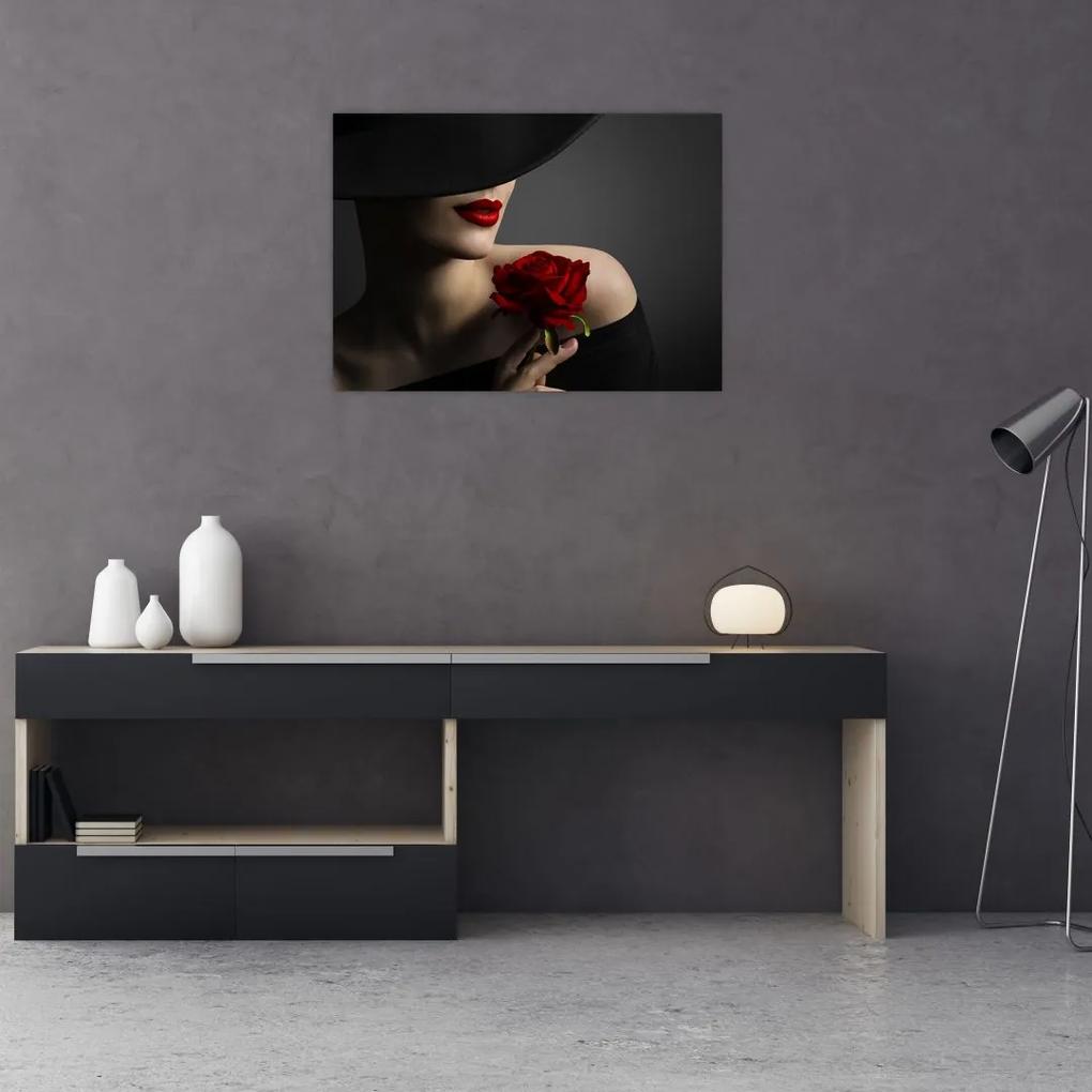 Skleněný obraz - Žena s růží (70x50 cm)