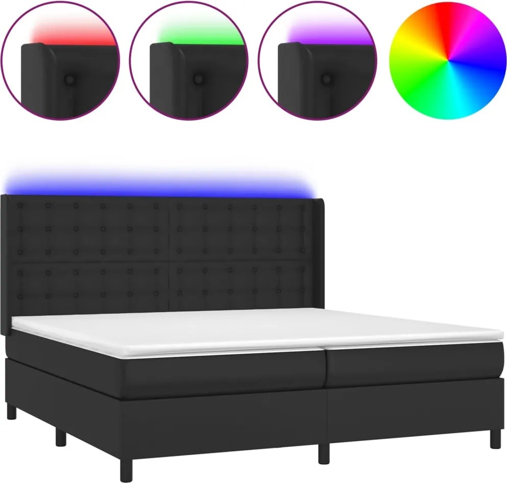Box spring postel s matrací a LED černá 200x200 cm umělá kůže 3139403