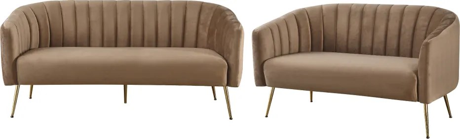 Designový 3-sed, hnědá Velvet látka/gold chrom-zlatý, BAGY
