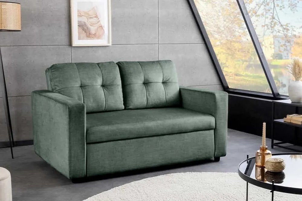 Designová rozkládací pohovka Zaragoza 142 cm zelený samet
