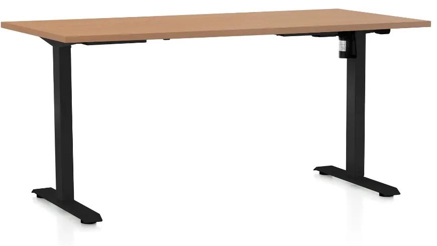 Výškově nastavitelný stůl OfficeTech A, 160 x 80 cm, černá podnož, buk