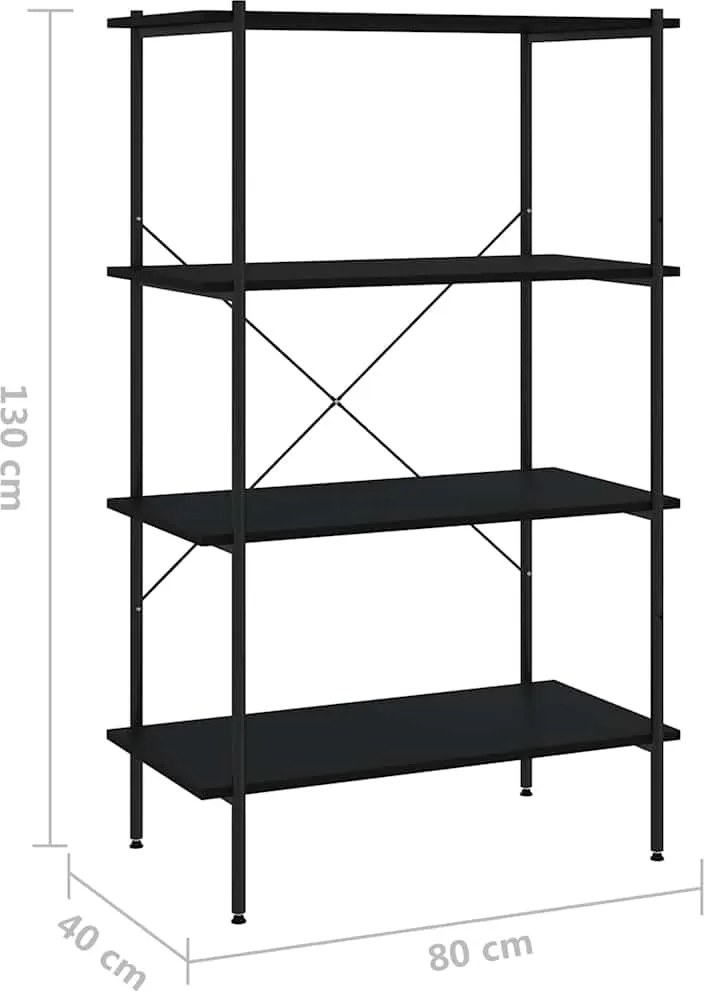 Policový regál se 4 policemi černý 80 x 40 x 130 cm 336343