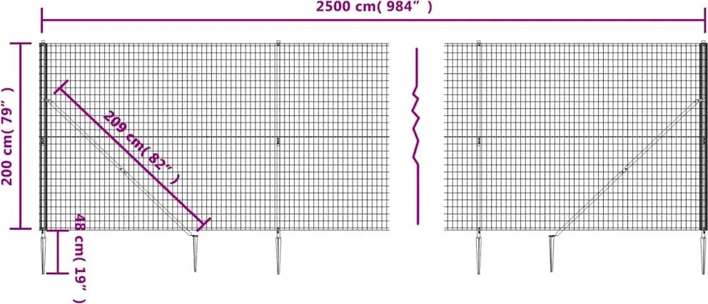 Drátěný plot s kotevními hroty zelený 2 x 25 m 154110