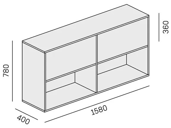 Kancelářský policový regál LAYERS, dlouhý, 2 boxy, 1582 x 400 x 777 mm, dub přírodní / dub mořený