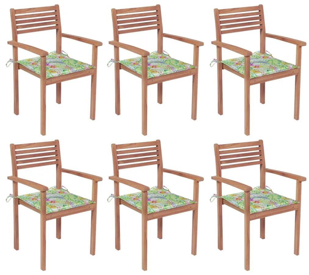 3072584 vidaXL Stohovatelné zahradní židle s poduškami 6 ks masivní teak