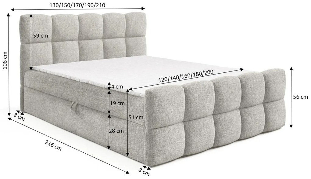 Kontinentální postel 140x200 ISEMBARD - smetanová + topper
