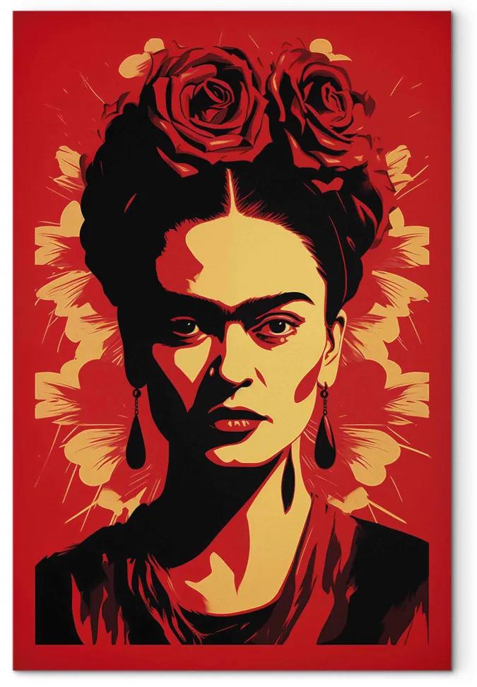 Obraz Frida Kahlo - Portrait With Roses on Head on Red Background
