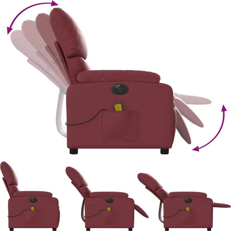 Elektrické masážní polohovací křeslo vínové umělá kůže 3204883