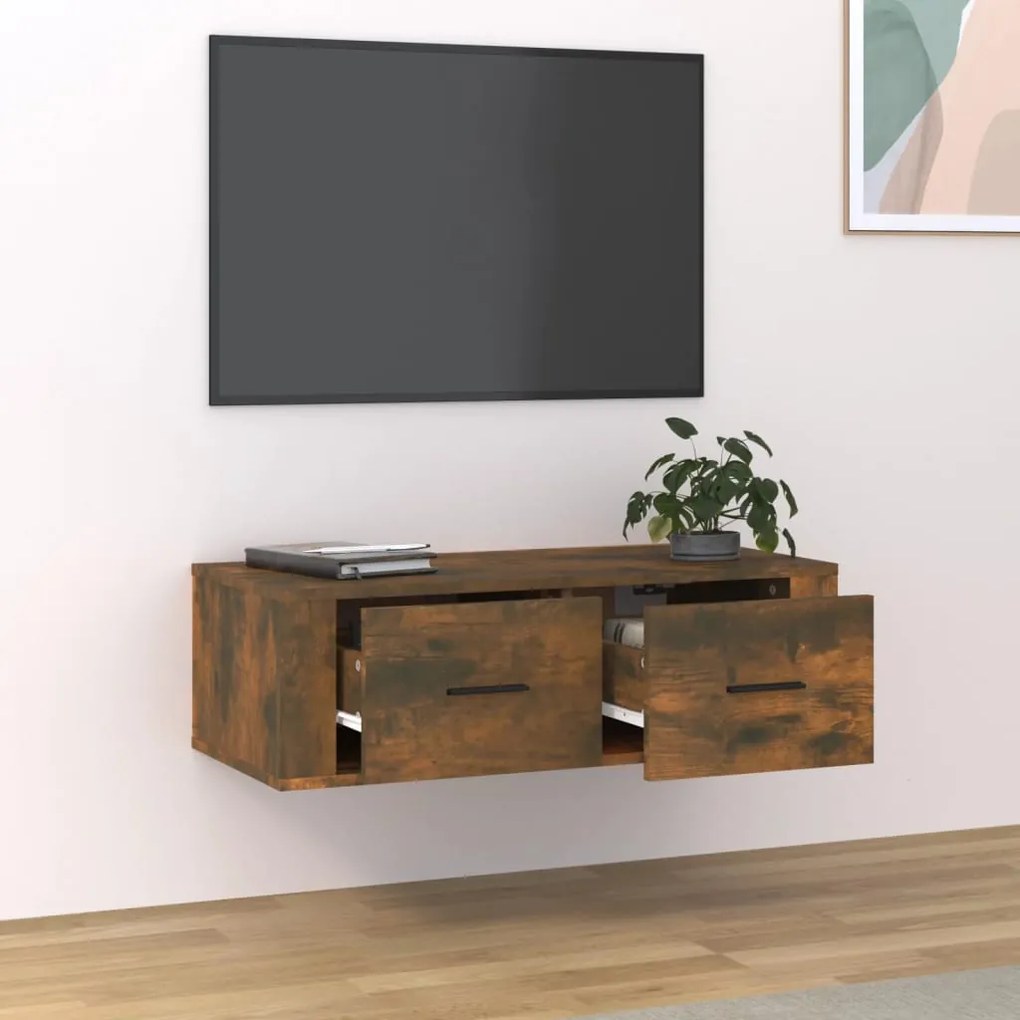 Závěsná TV skříňka kouřový dub 80 x 36 x 25 cm kompozitní dřevo