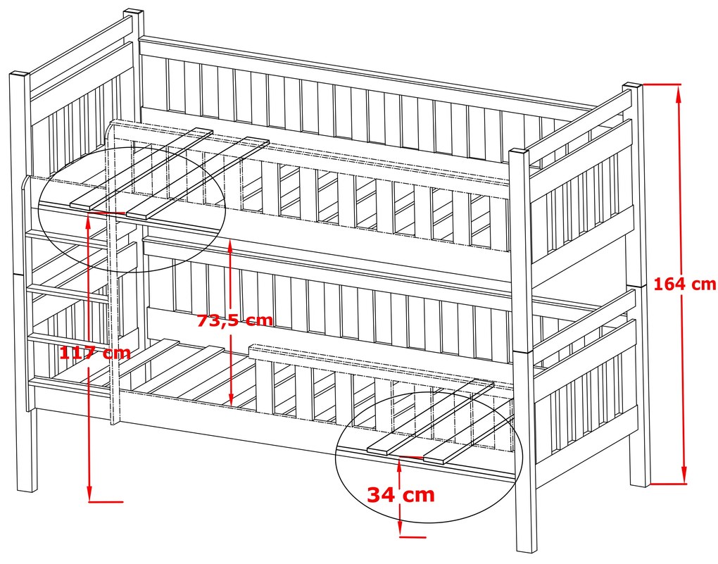 Dětská postel 80 cm KARLA (s roštem a úl. prostorem) (borovice). 1013196