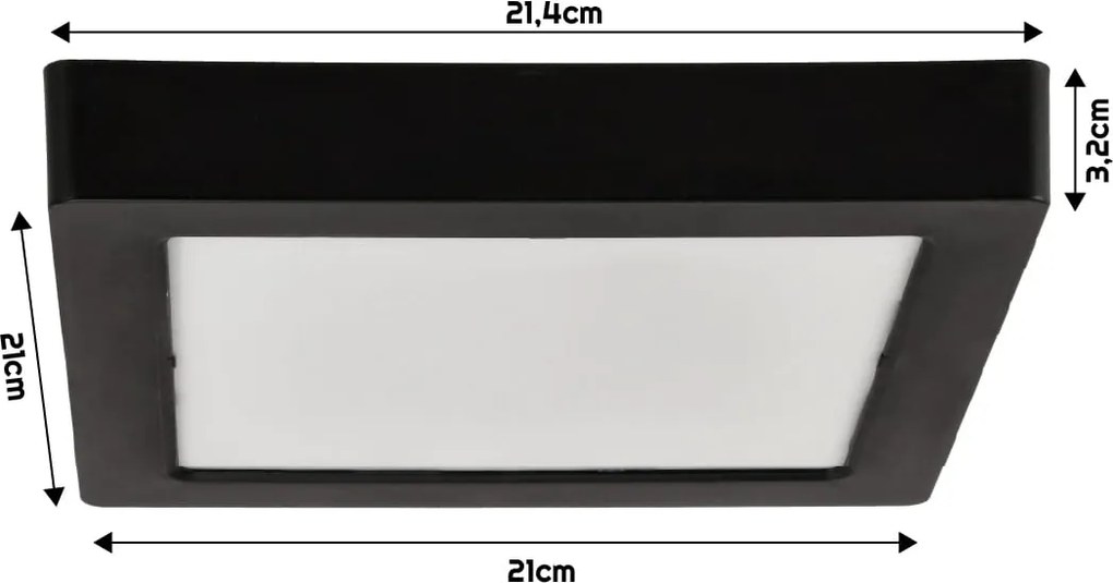 BERGE Čtvercový LED panel přisazený - černý - 18W - PC - neutrální bílá